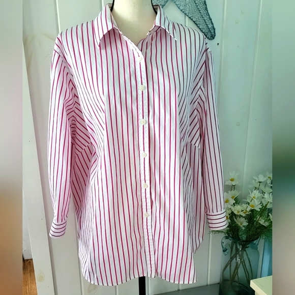 Lauren Ralph Lauren | Tops | Lrl Pink White Stripe Cotton Button Down ...